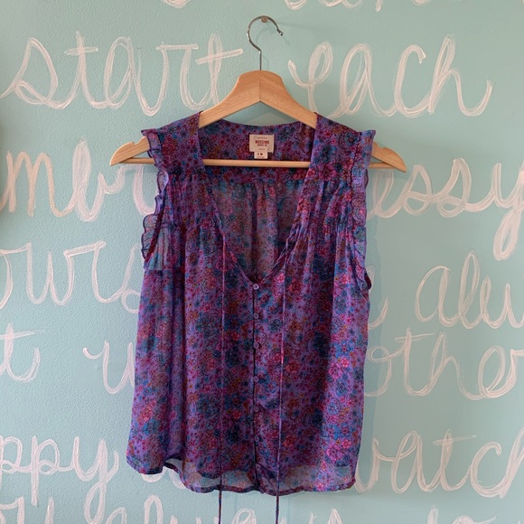 Mossimo Supply Co. | Tops | Floral Chiffon Blouse Euc | Poshmark